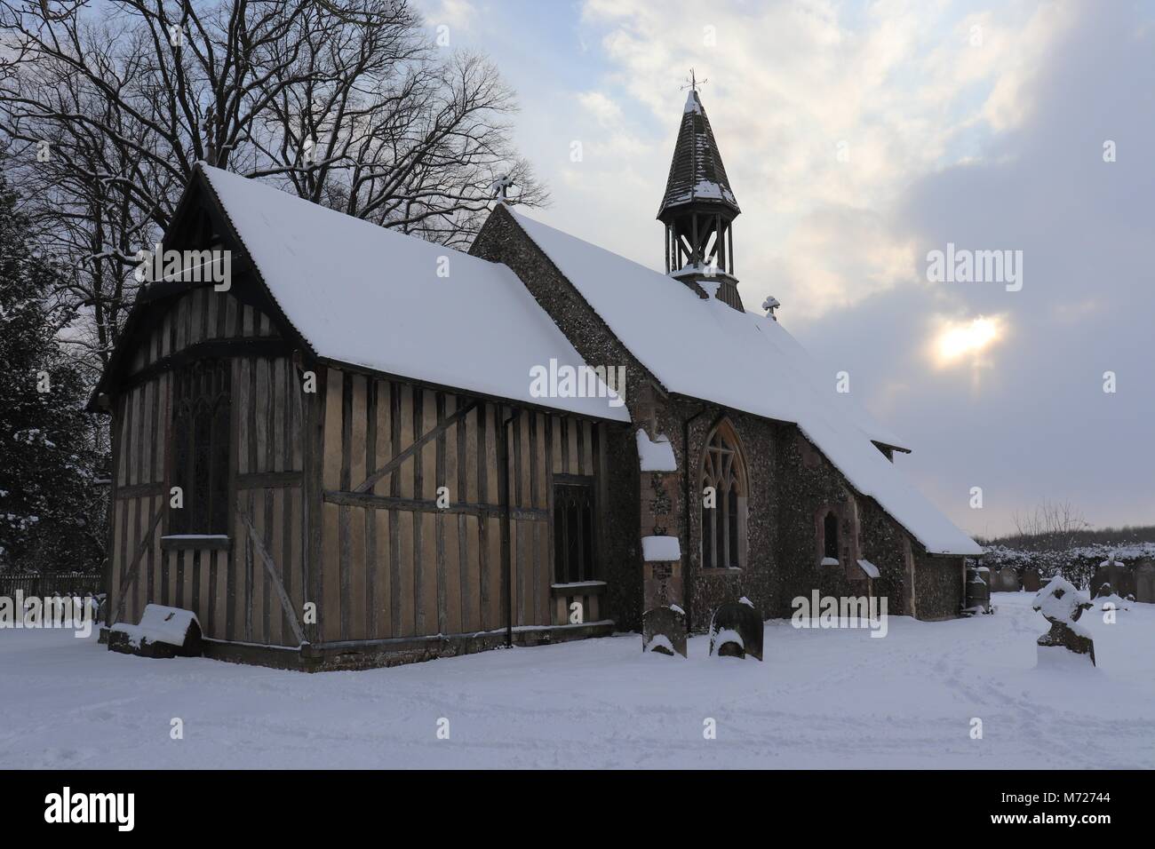 The Half - Timbered All Saints Church at Crowfield in Suffolk, England ...
