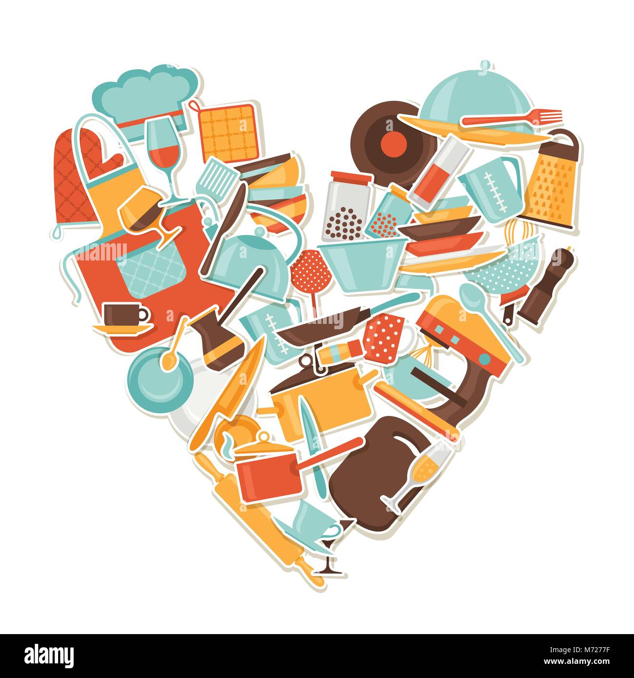 Background with kitchen and restaurant utensils stickers Stock Vector ...