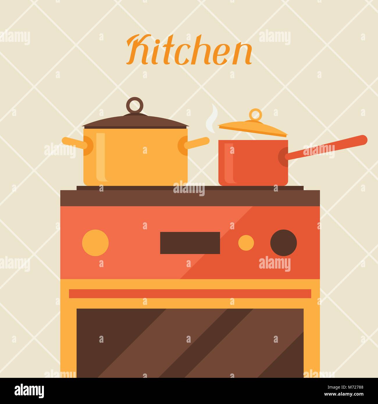 Card with kitchen oven and cooking utensils in retro style Stock Vector ...