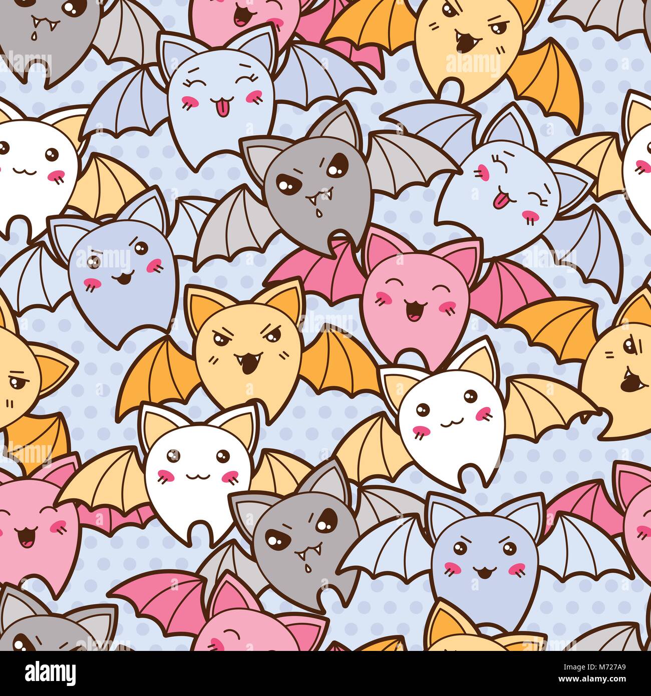 Seamless kawaii cartoon pattern with cute bats Stock Vector Image & Art ...