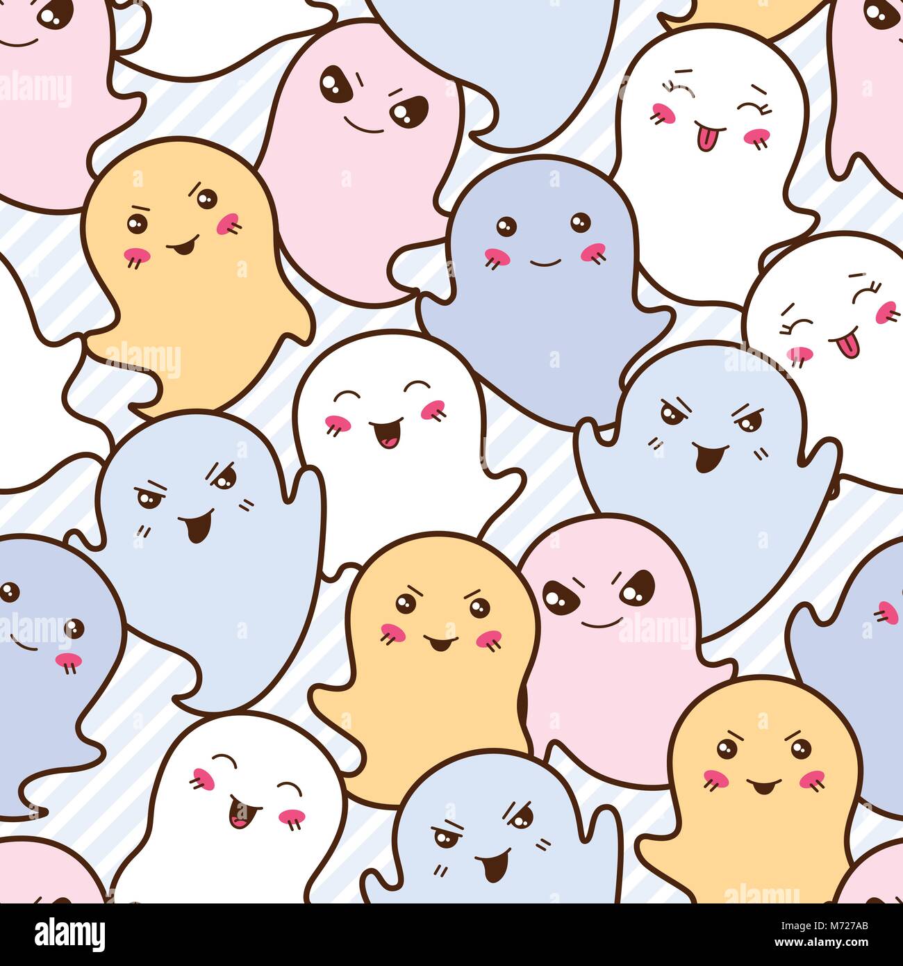 Seamless kawaii cartoon pattern with cute ghosts Stock Vector Image ...