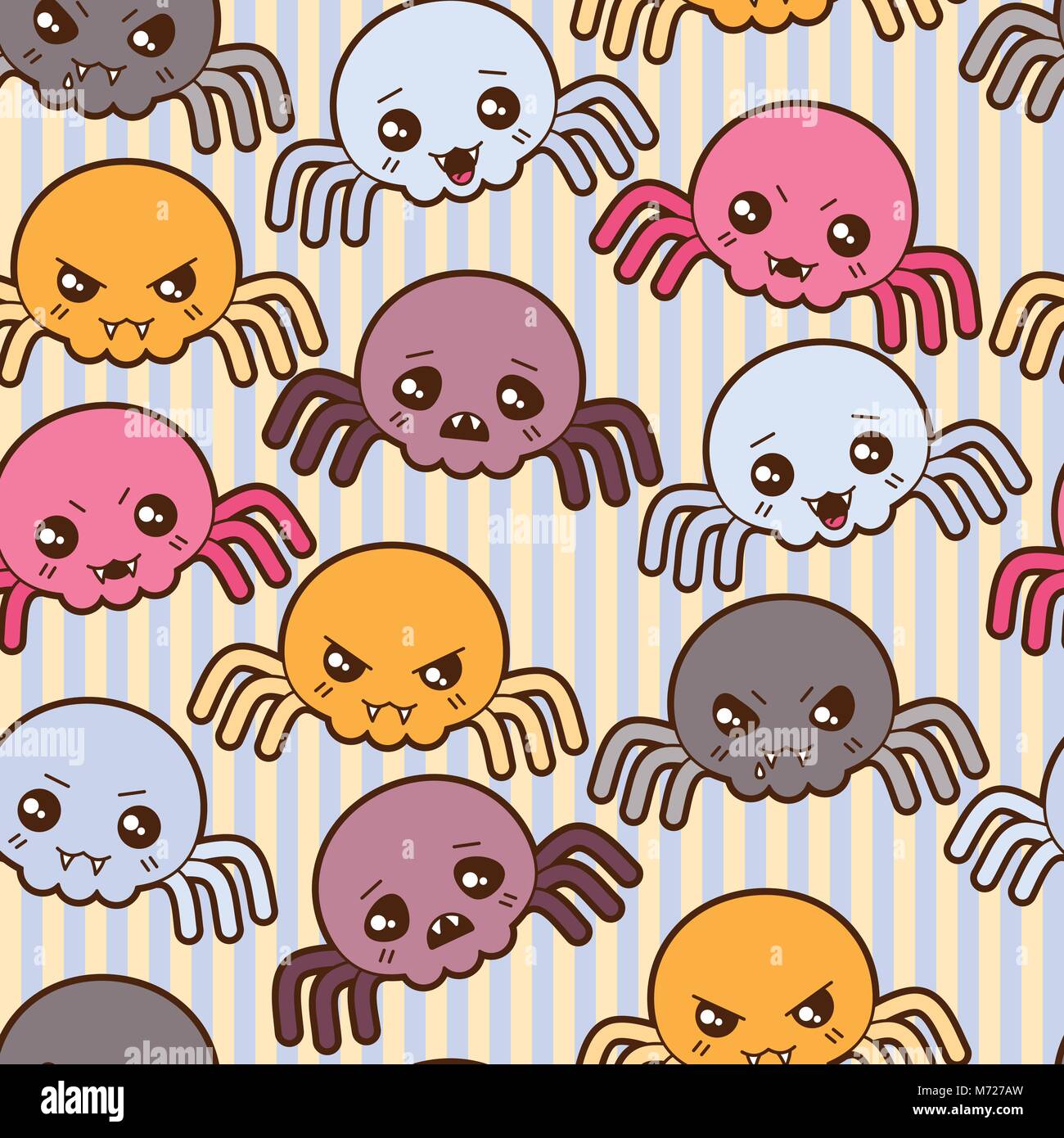 Seamless kawaii cartoon pattern with cute spiders Stock Vector Image ...
