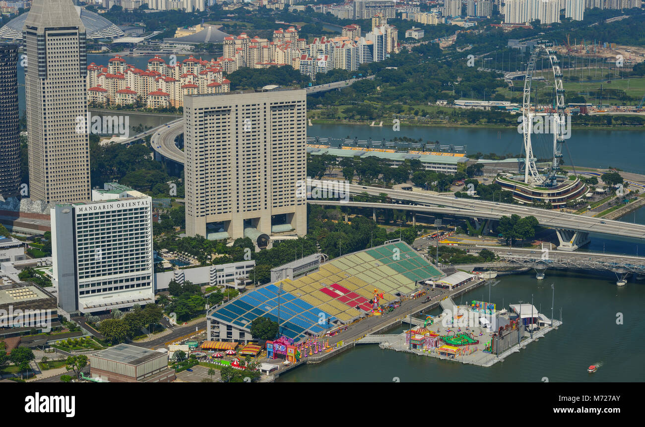 Singapore - Feb 9, 2018. Aerial view of Singapore. Floating stadium ...