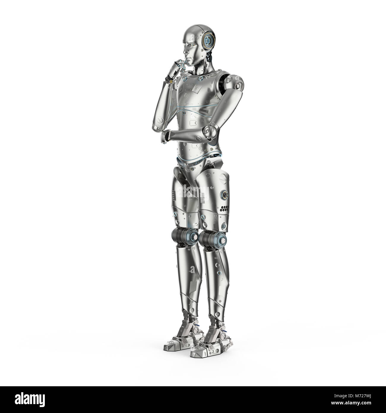 3d rendering humanoid robot thinking on white background Stock Photo - Alamy