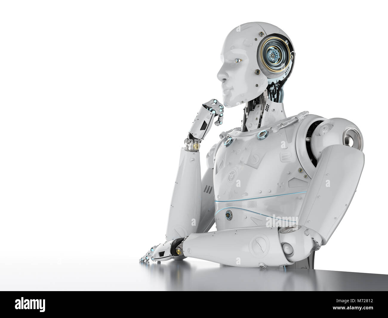 3d rendering humanoid robot thinking on white background Stock Photo ...