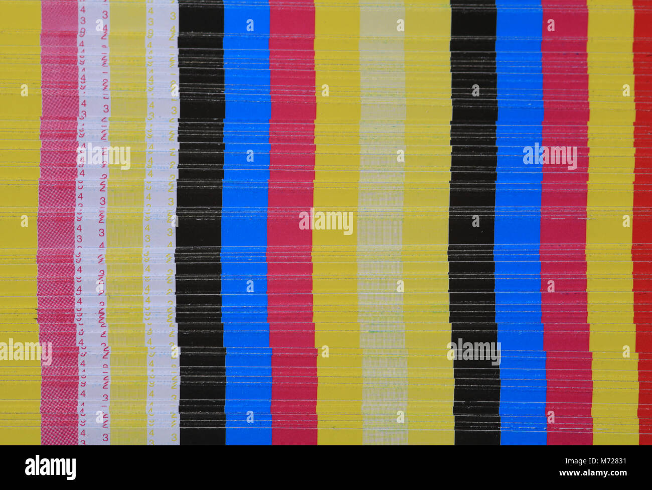 Colour bars printed on the waste area of a printed sheet to check ...