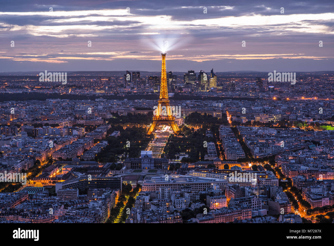 France Paris Eiffel Tower Sunset Panoramic View from Montparnasse Tower ...