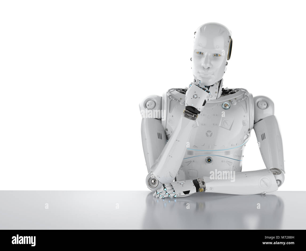 3d rendering humanoid robot thinking on white background Stock Photo ...