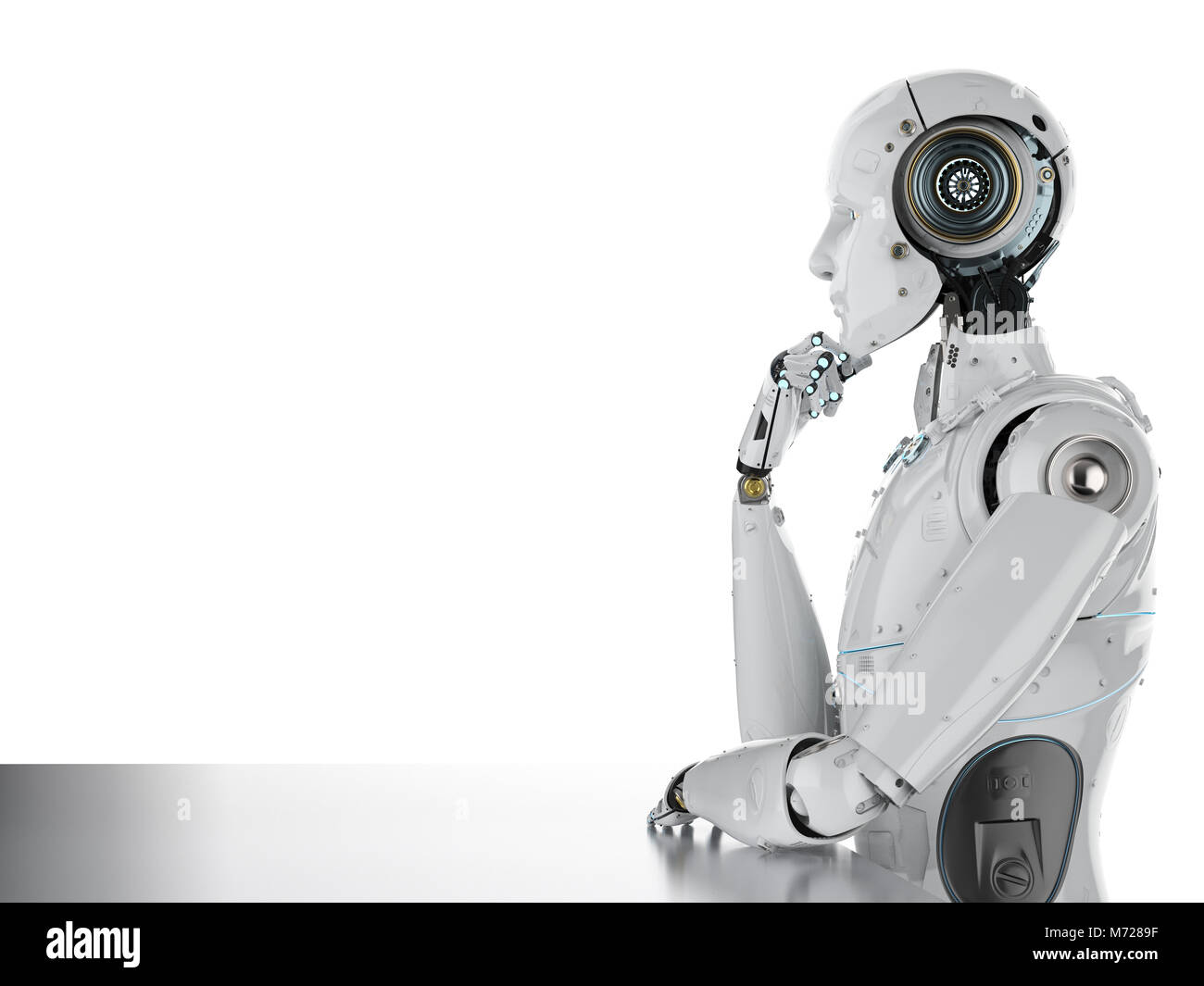 3d rendering humanoid robot thinking on white background Stock Photo - Alamy