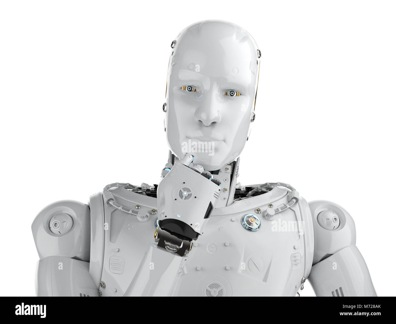 3d rendering humanoid robot thinking on white background Stock Photo ...