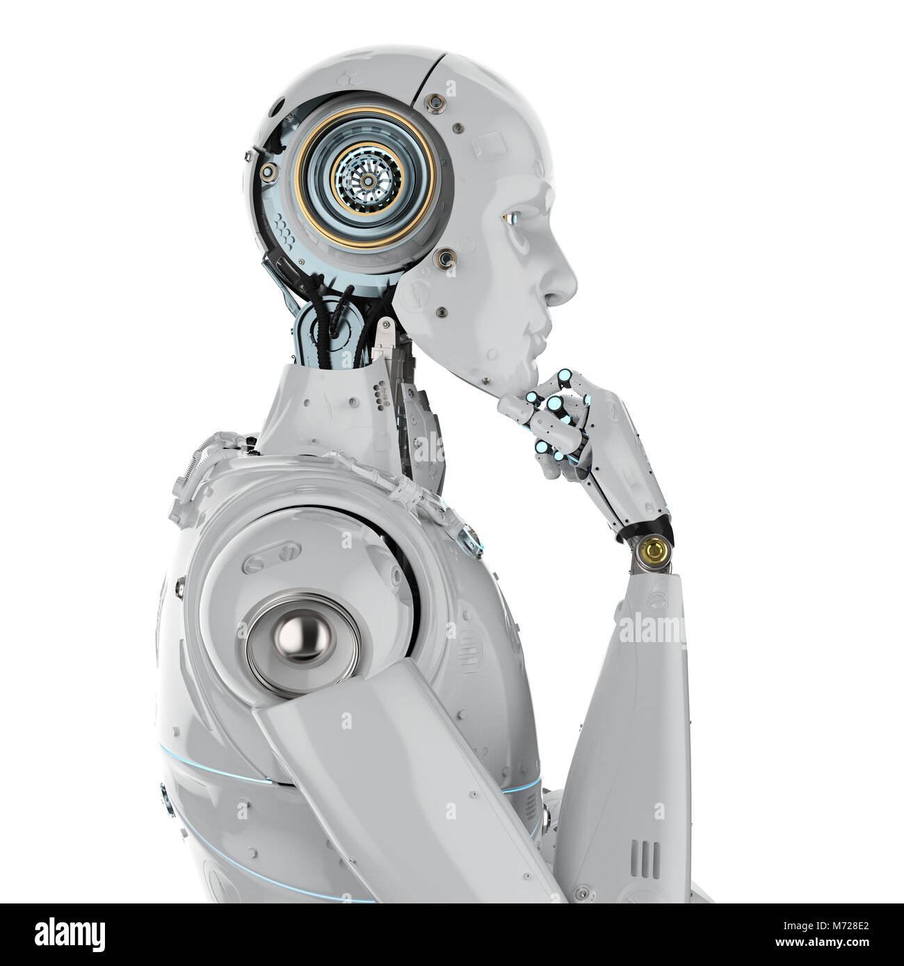 3d rendering humanoid robot thinking on white background Stock Photo ...