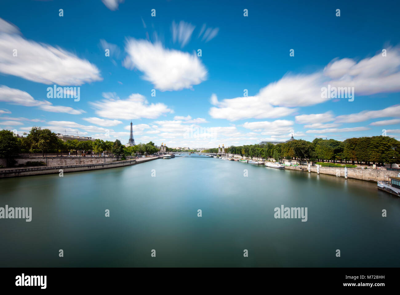 Paris Long Exposure with Eiffel Tower and Seine River View Stock Photo ...