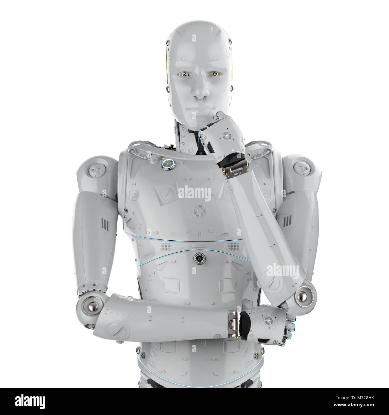 3d rendering humanoid robot thinking on white background Stock Photo ...