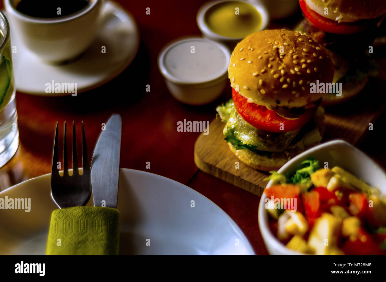 mini burgers with meat, vegetables, cheese and other toppings, bread ...