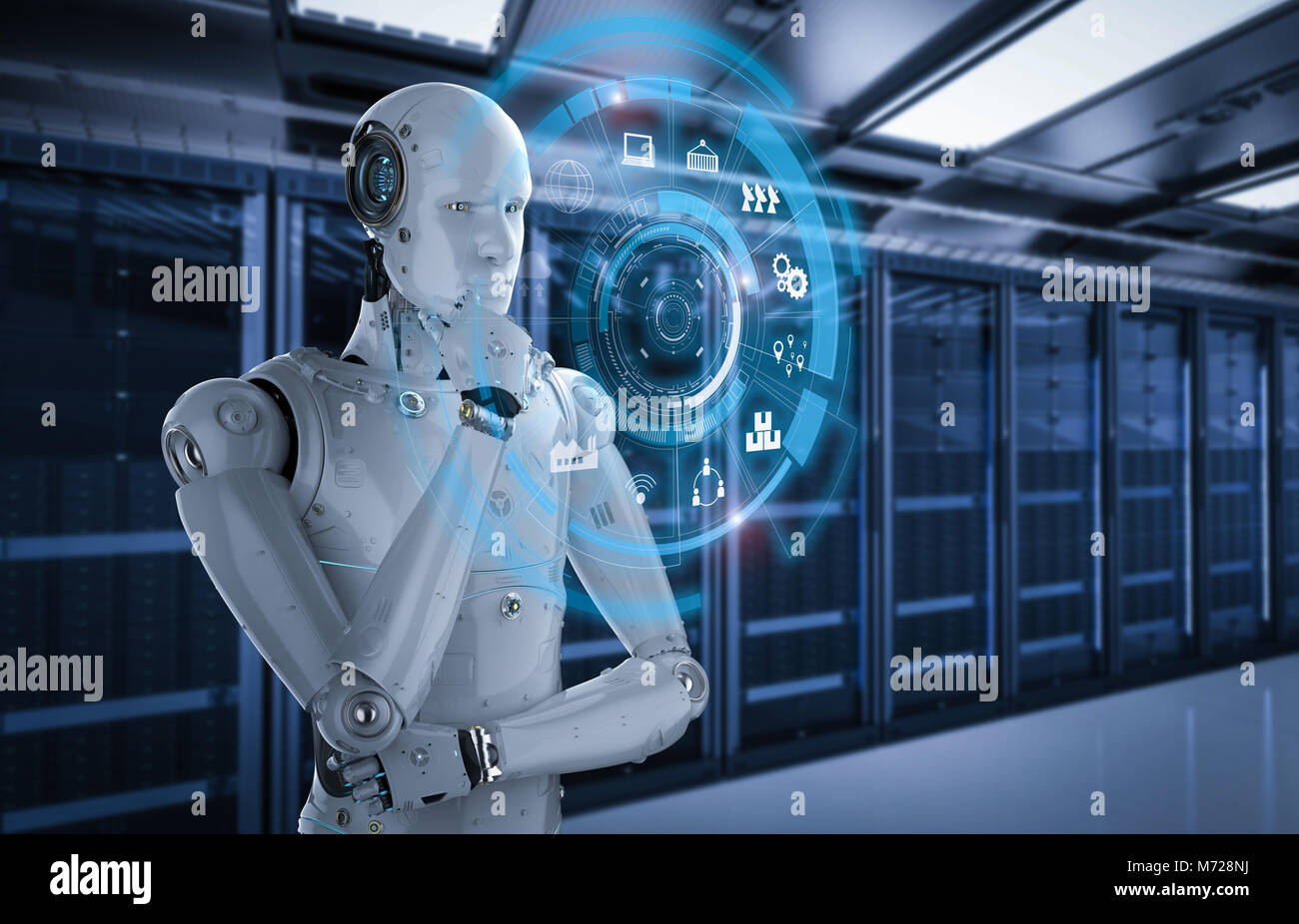 3d rendering humanoid robot playing cube puzzle Stock Photo - Alamy
