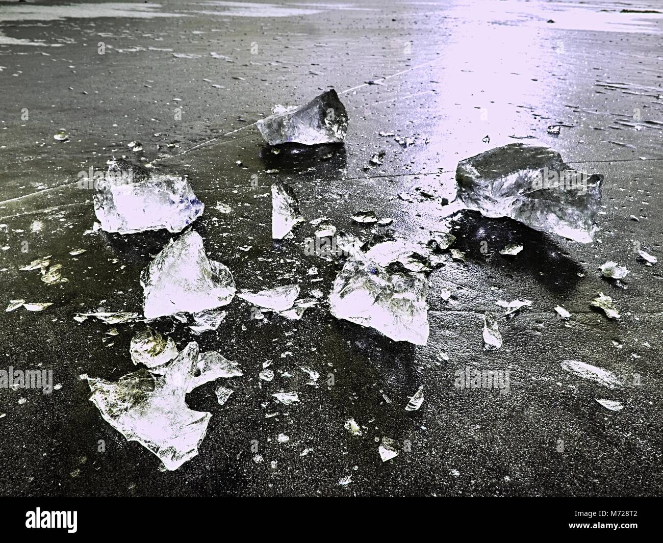 Broken glacier in the frozen bay. Beautiful winter background ...