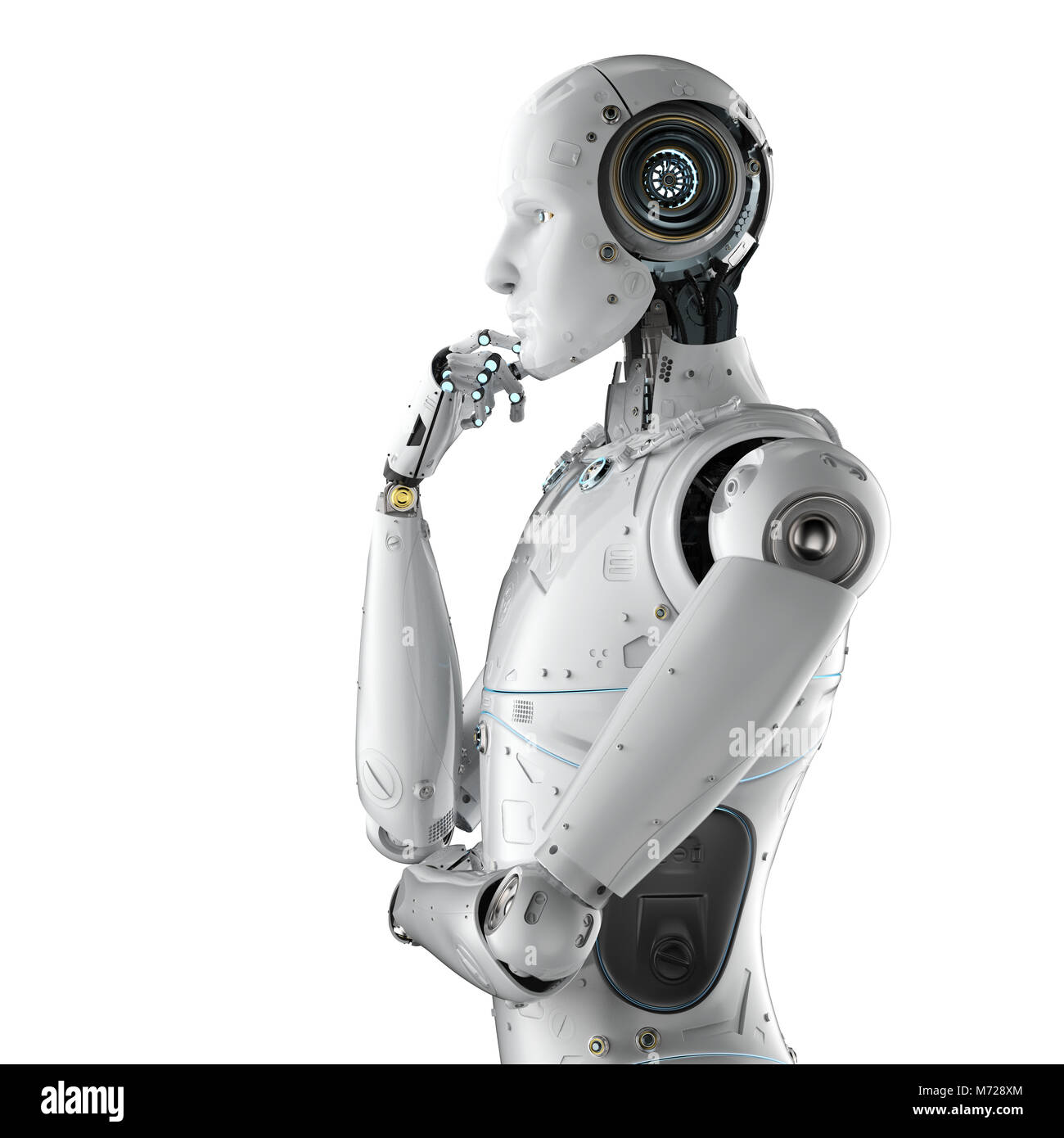 3d rendering humanoid robot thinking on white background Stock Photo ...