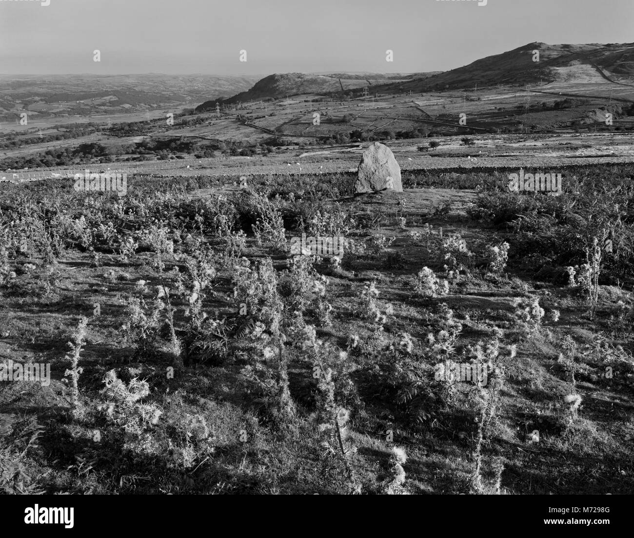 View S of Cae Coch standing stone on S slopes of Tal y Fan with Pen y ...