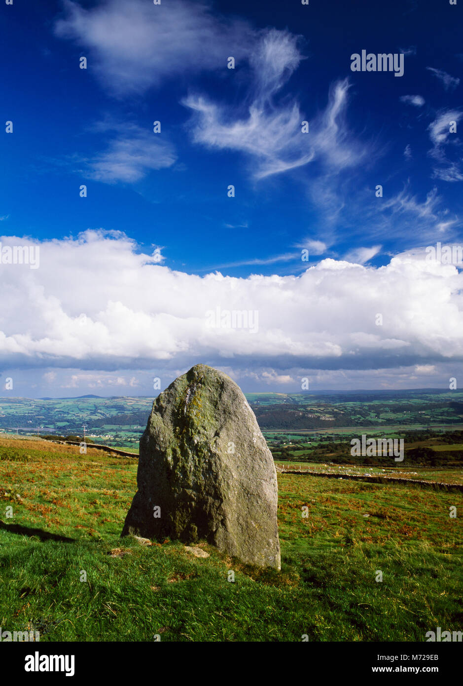 View E of Cae Coch standing stone on S slopes of Tal y Fan overlooking ...