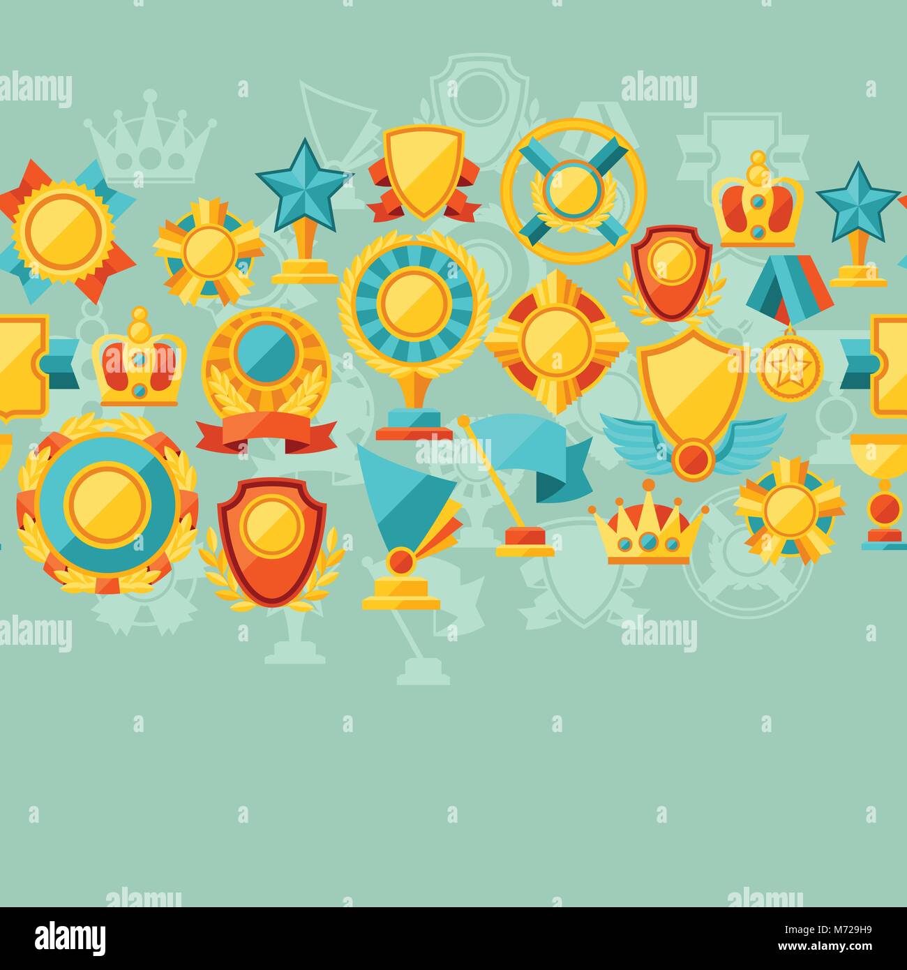 Seamless pattern with trophy and awards in flat design style Stock ...