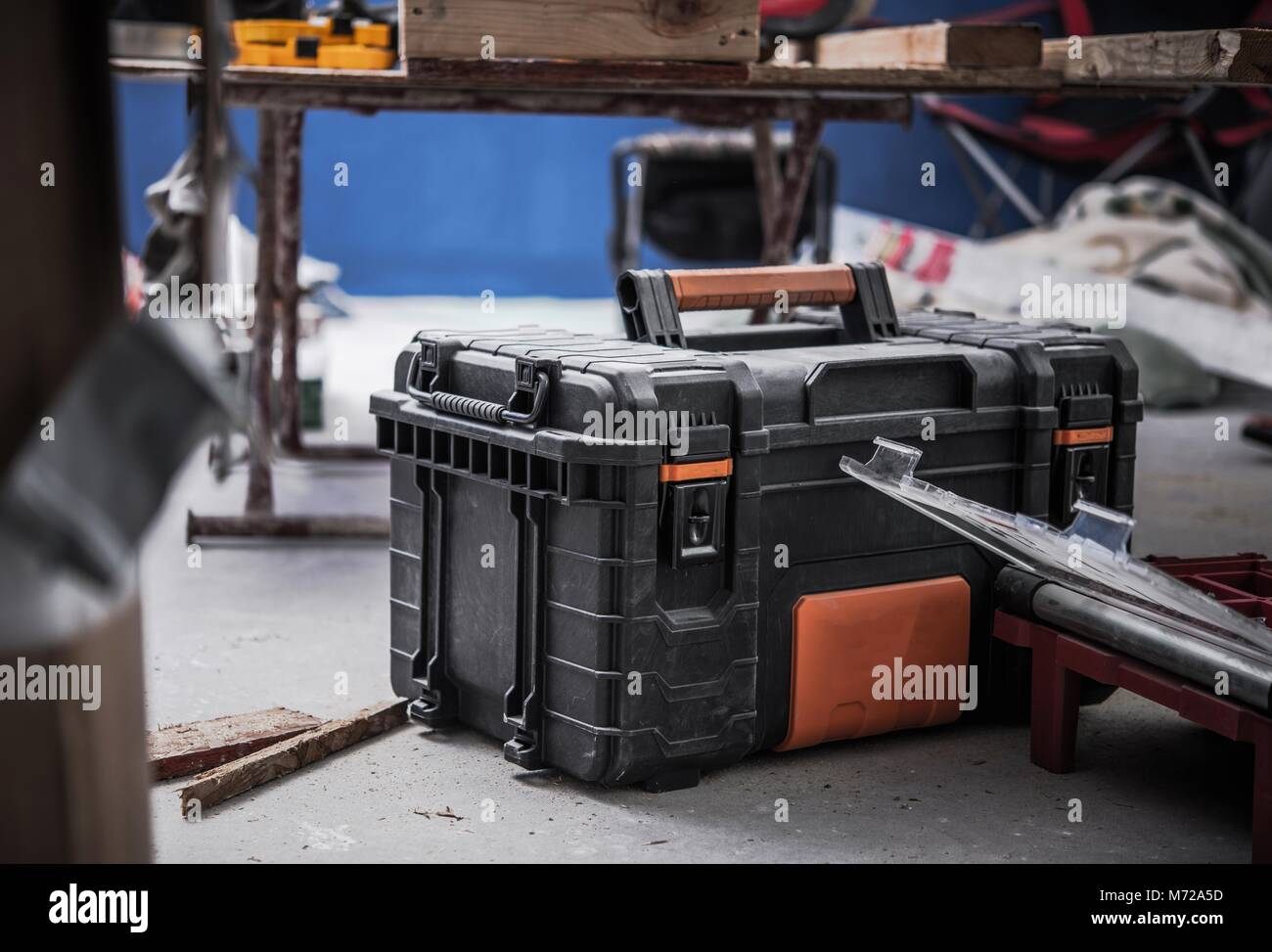 Construction Site Tools Box Closeup. Apartment Remodeling Theme Stock ...