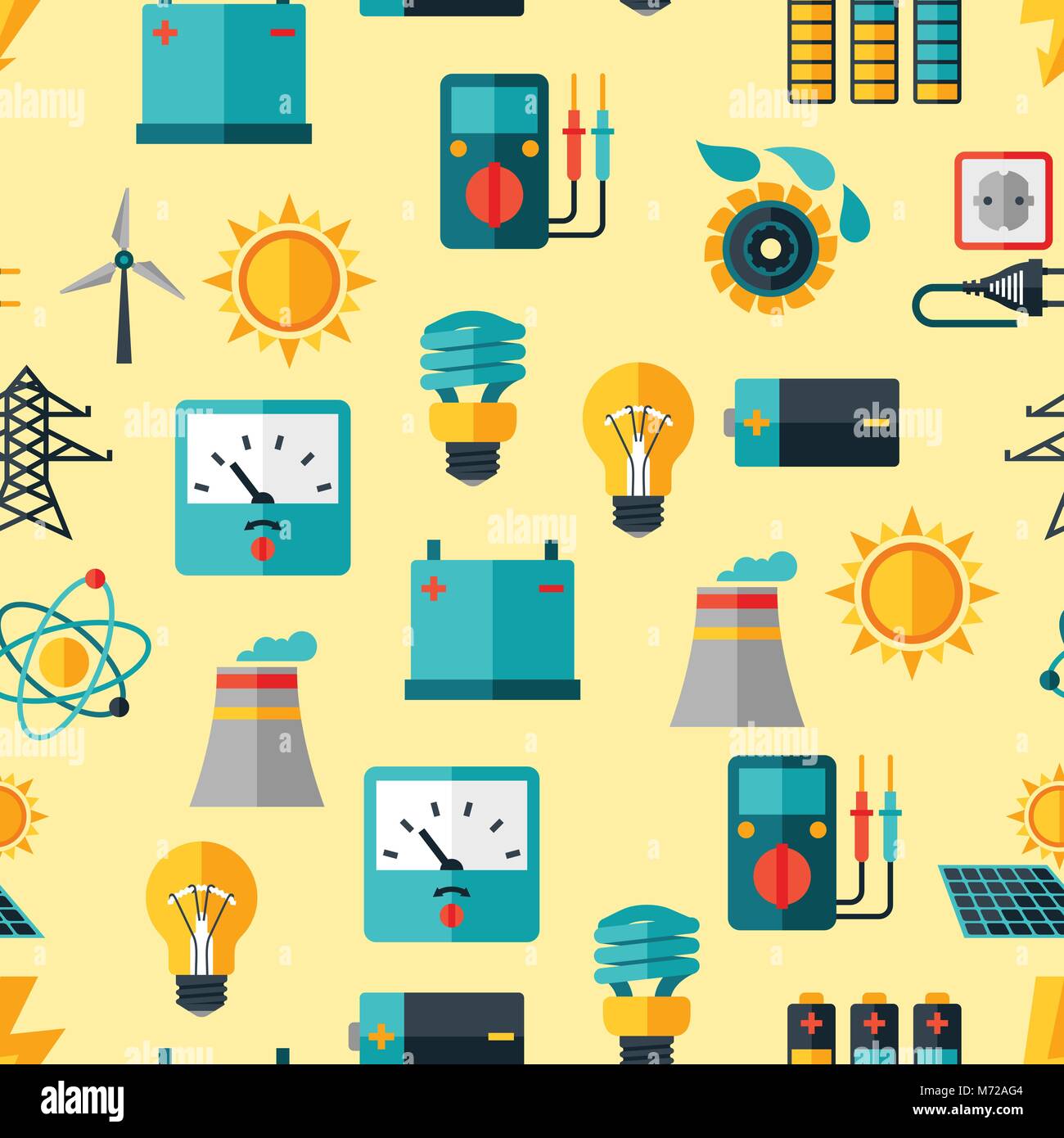 Seamless pattern with power icons in flat design style Stock Vector ...