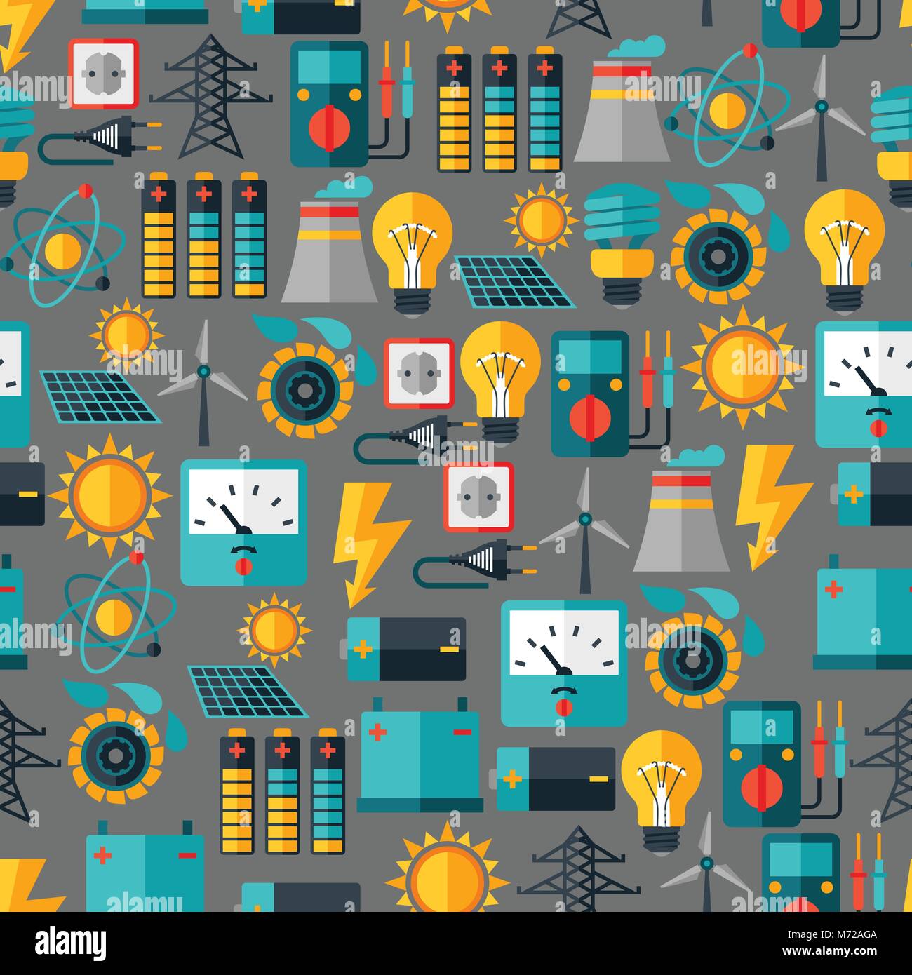 Seamless pattern with power icons in flat design style Stock Vector ...