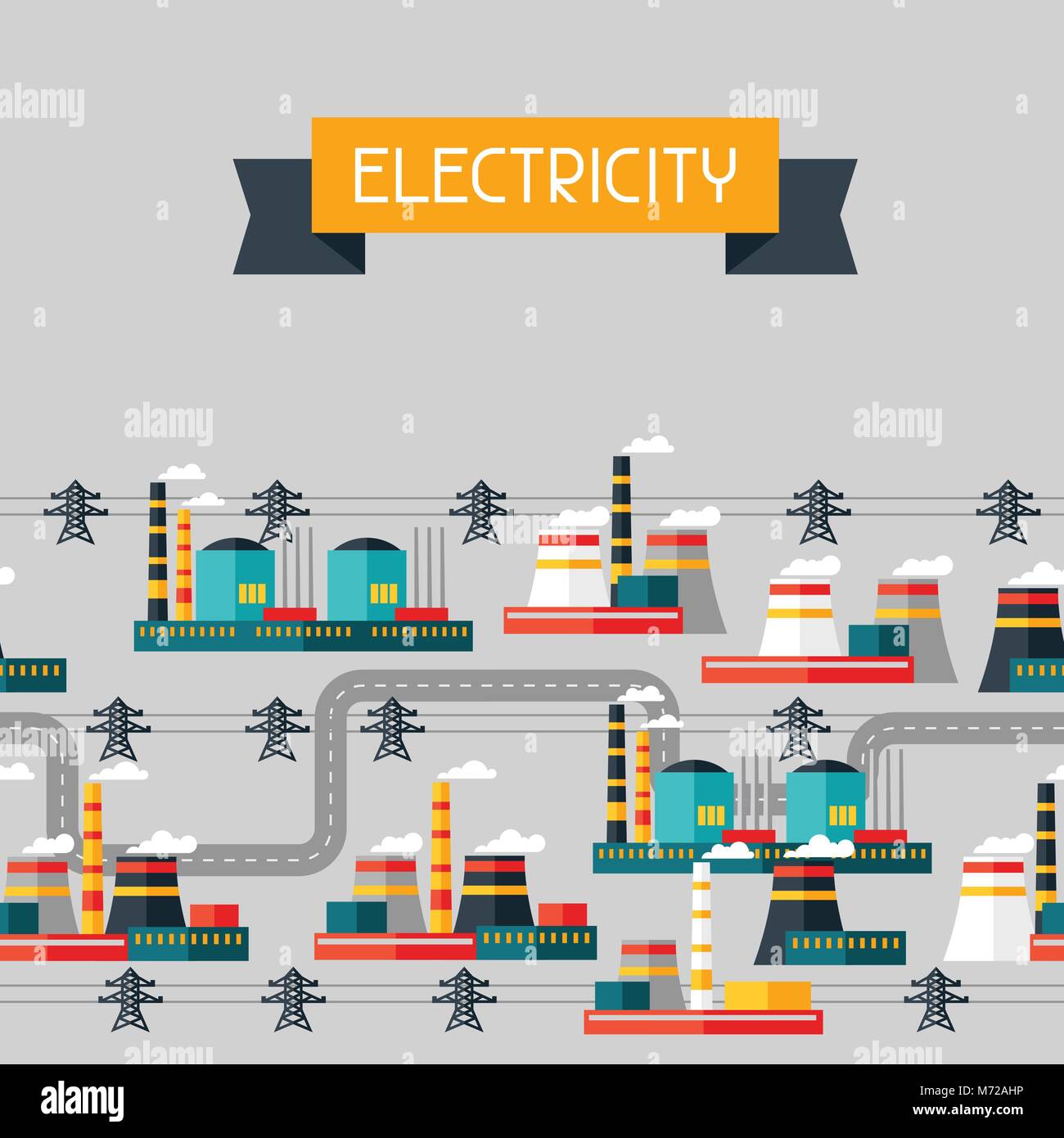 Industry background with industrial power plants in flat style Stock ...