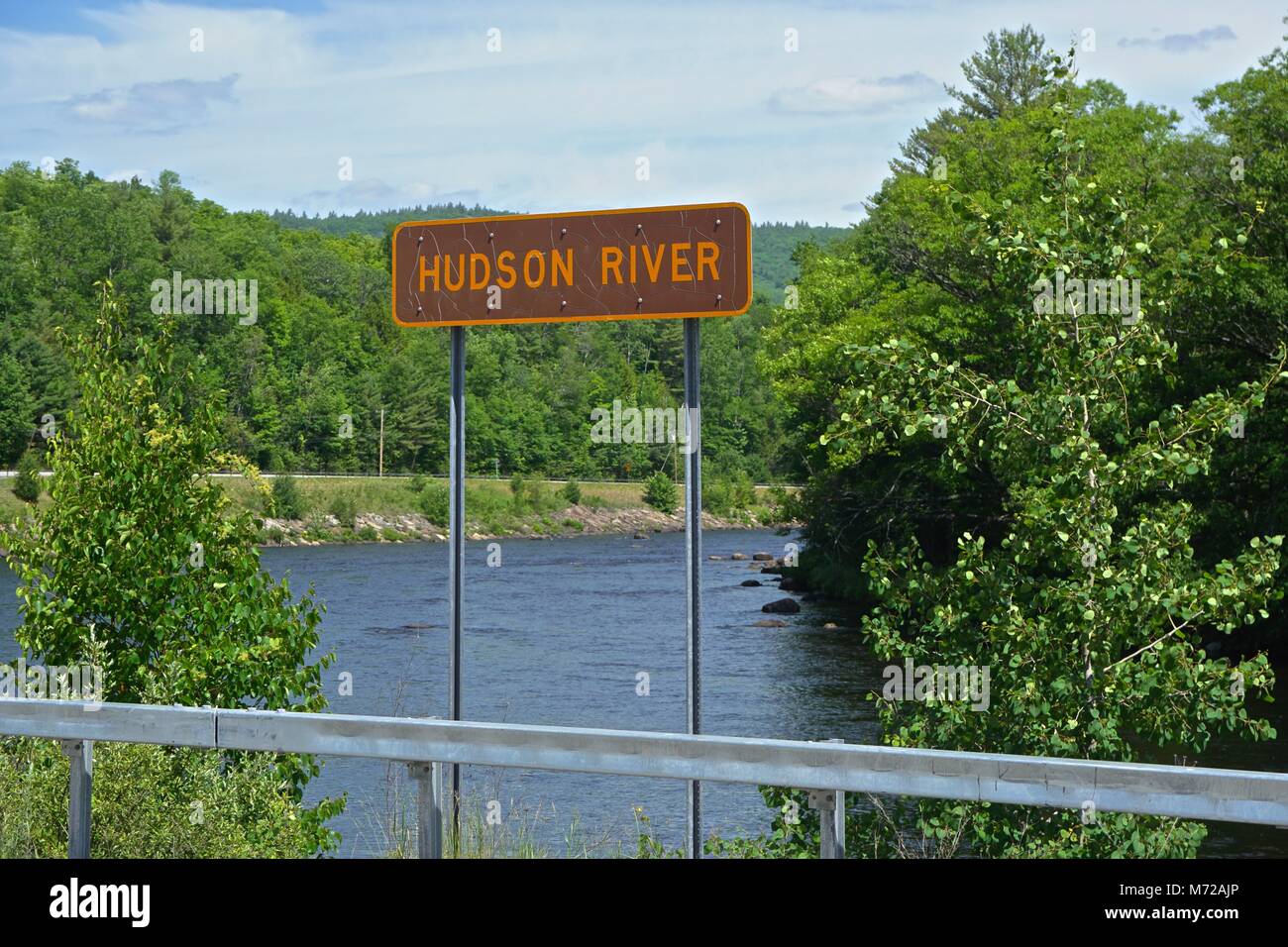 A sign near the source of the Hudson River, in the Adirondack Park, New ...