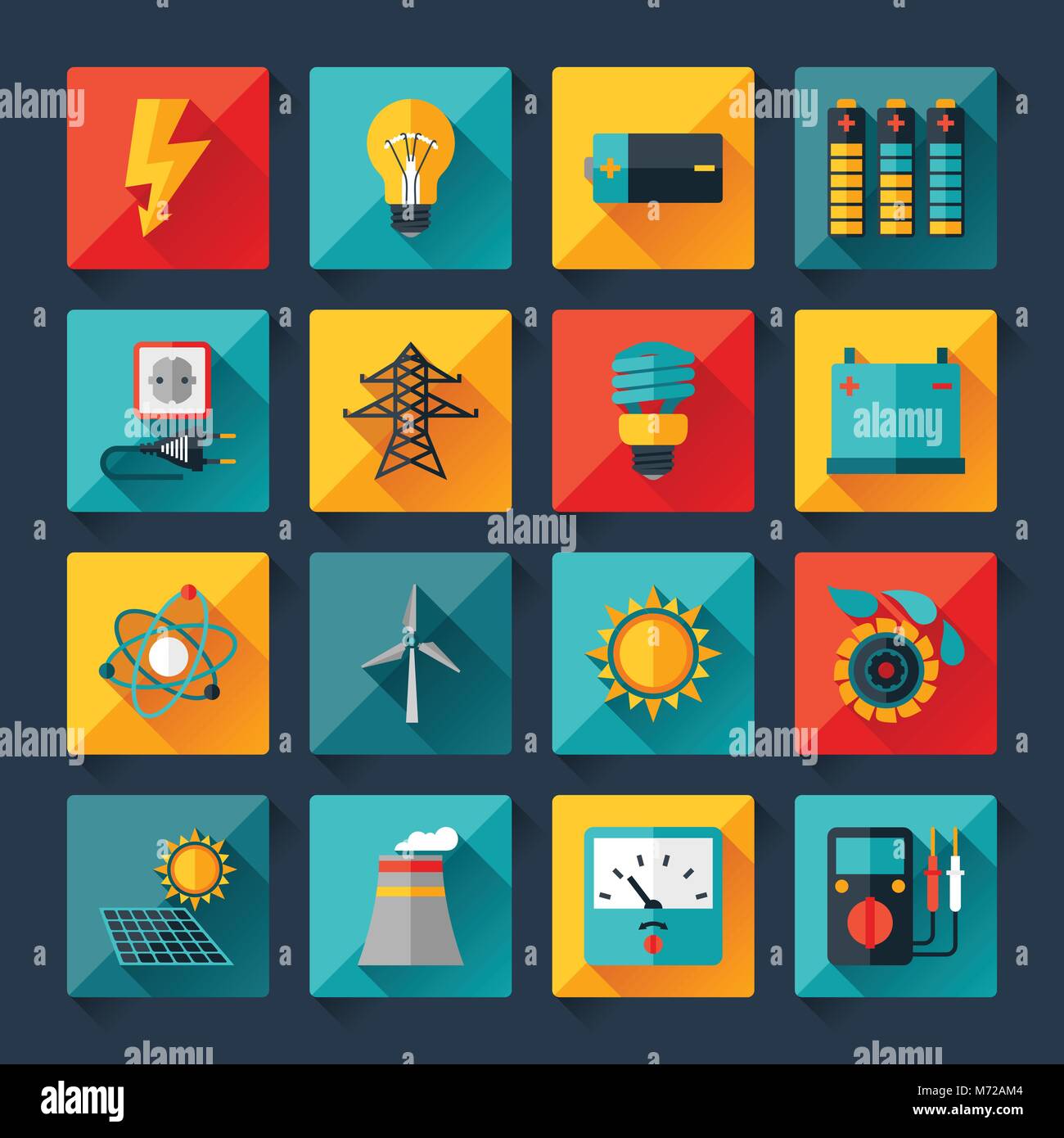 Set of industry power icons in flat design style Stock Vector Image ...