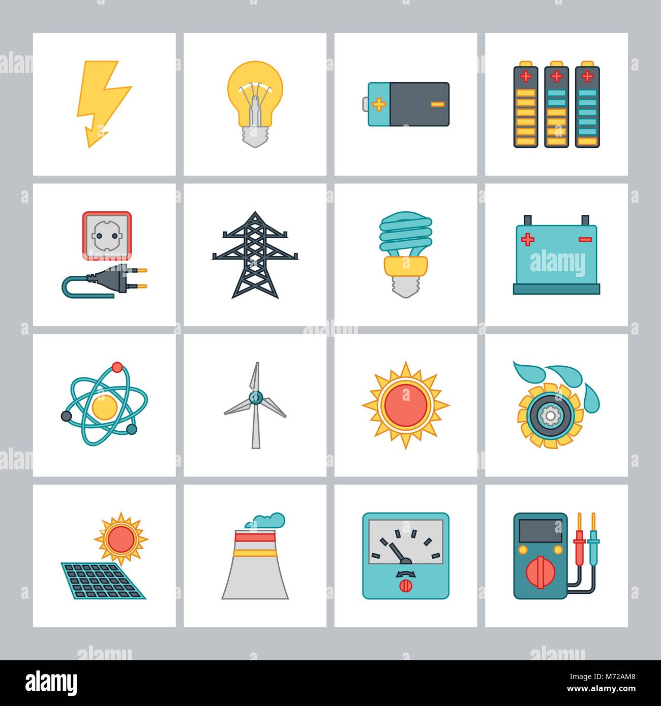 Set of industry power icons in flat design style Stock Vector Image ...