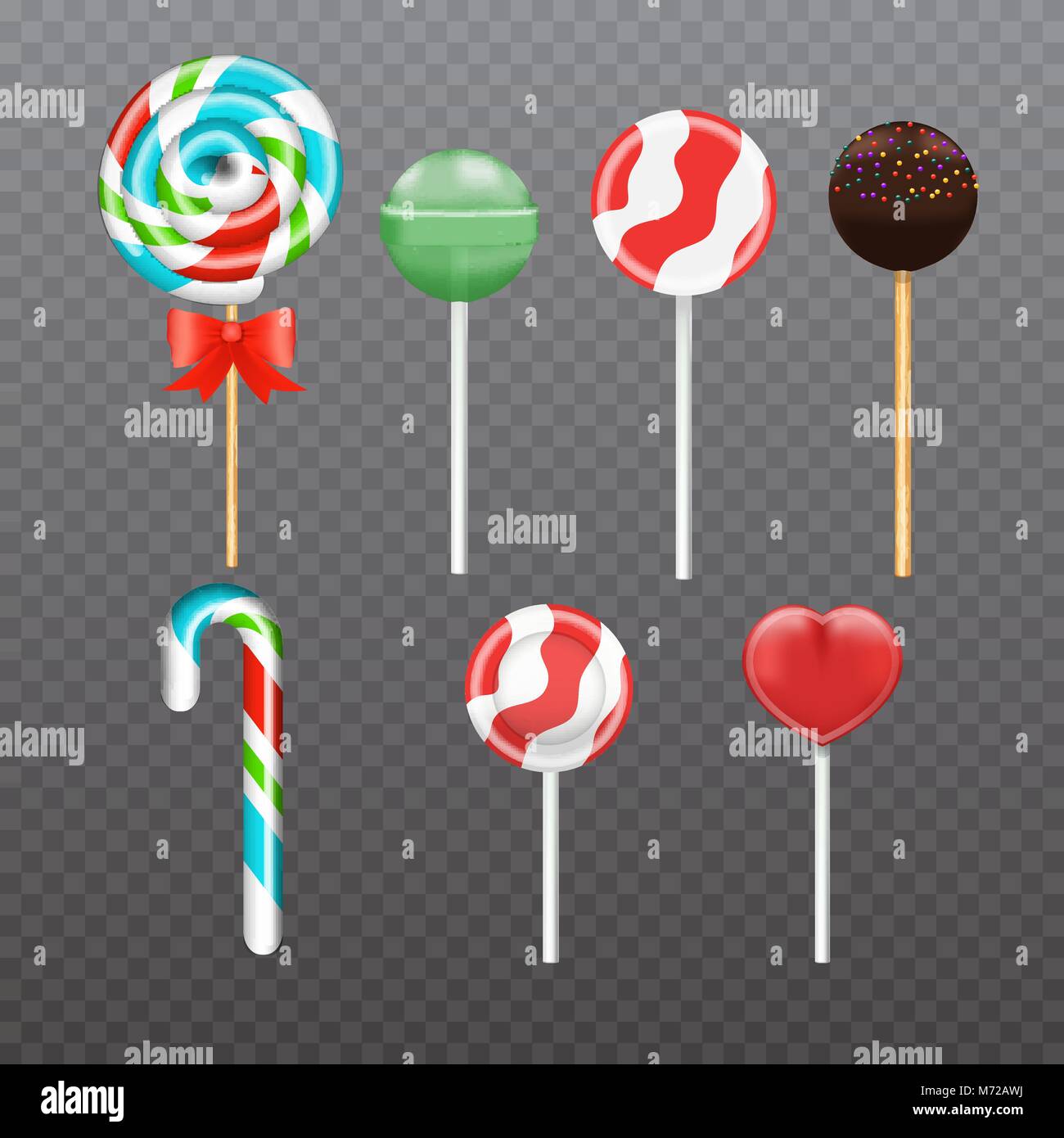 Realistic Vector Sweet Lollipop Candy set isolated on transparent ...