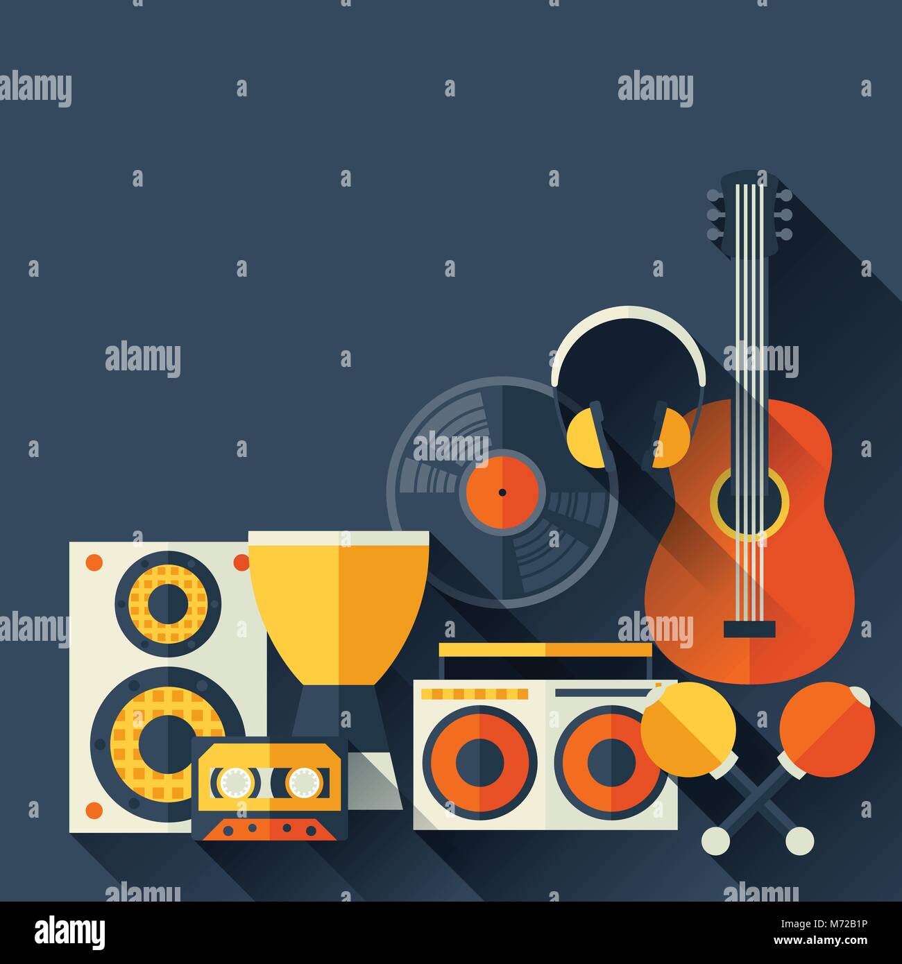 Background with musical instruments in flat design style Stock Vector ...
