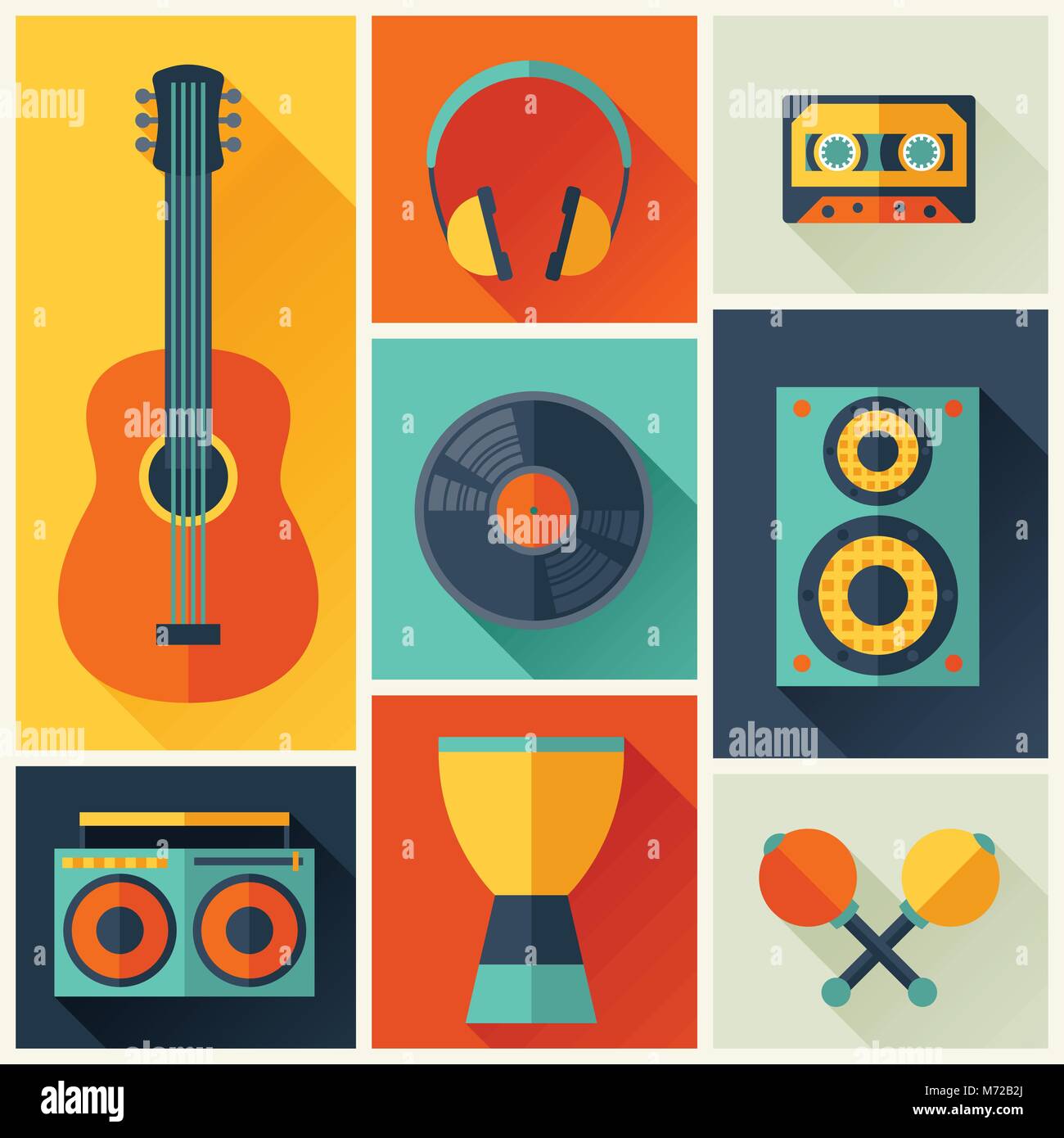 Background with musical instruments in flat design style Stock Vector ...