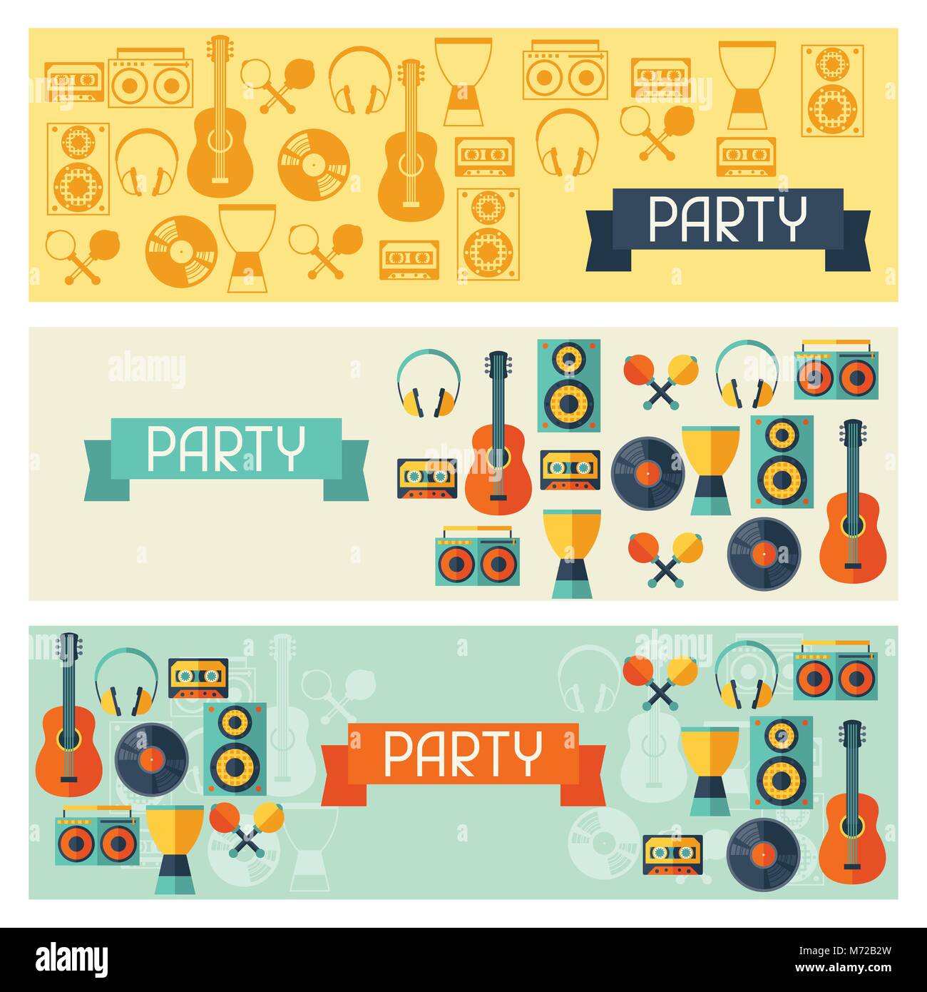 Horizontal banners with musical instruments in flat style Stock Vector ...