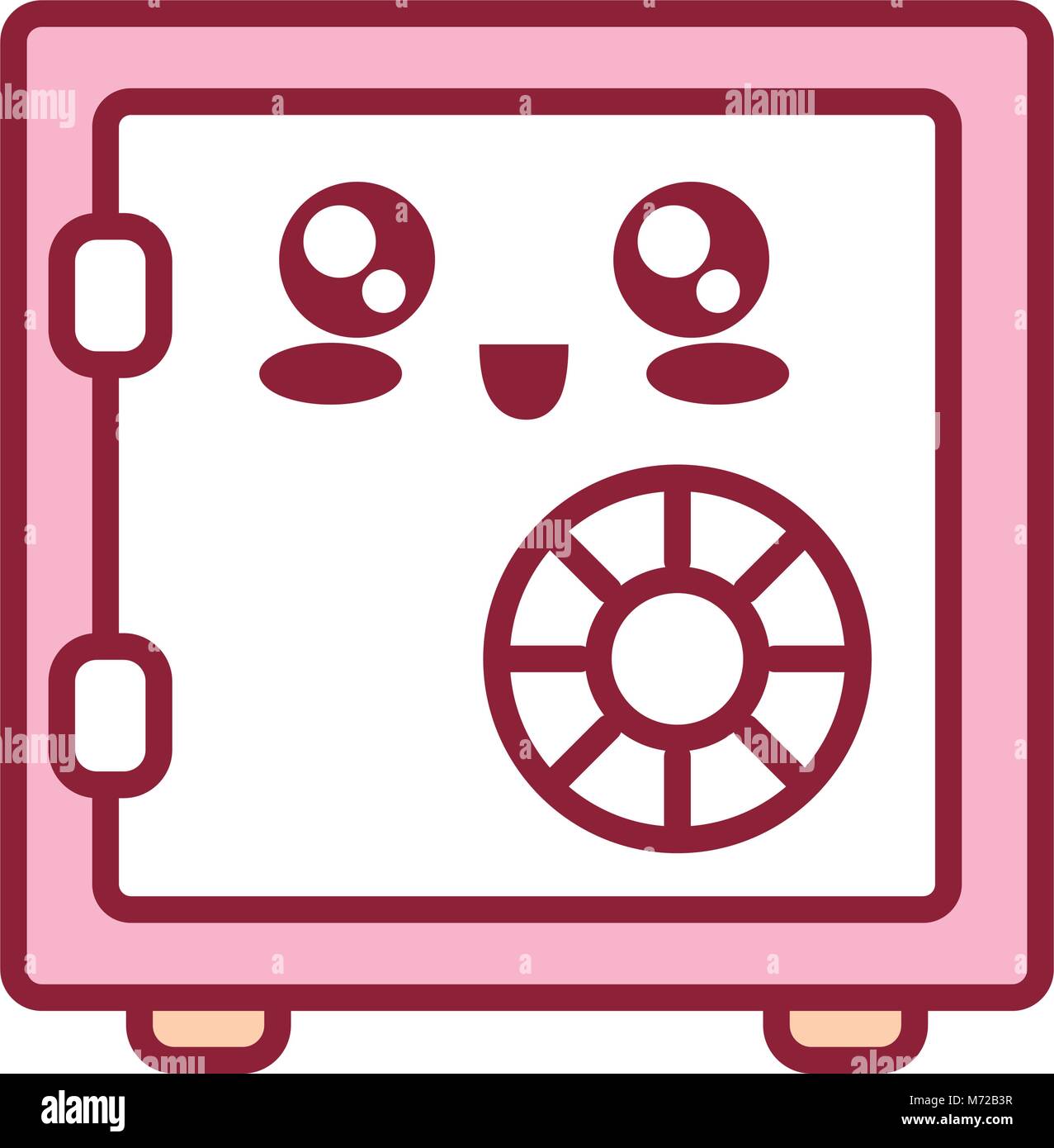 flat line colored kawaii safe over white background vector illustration ...