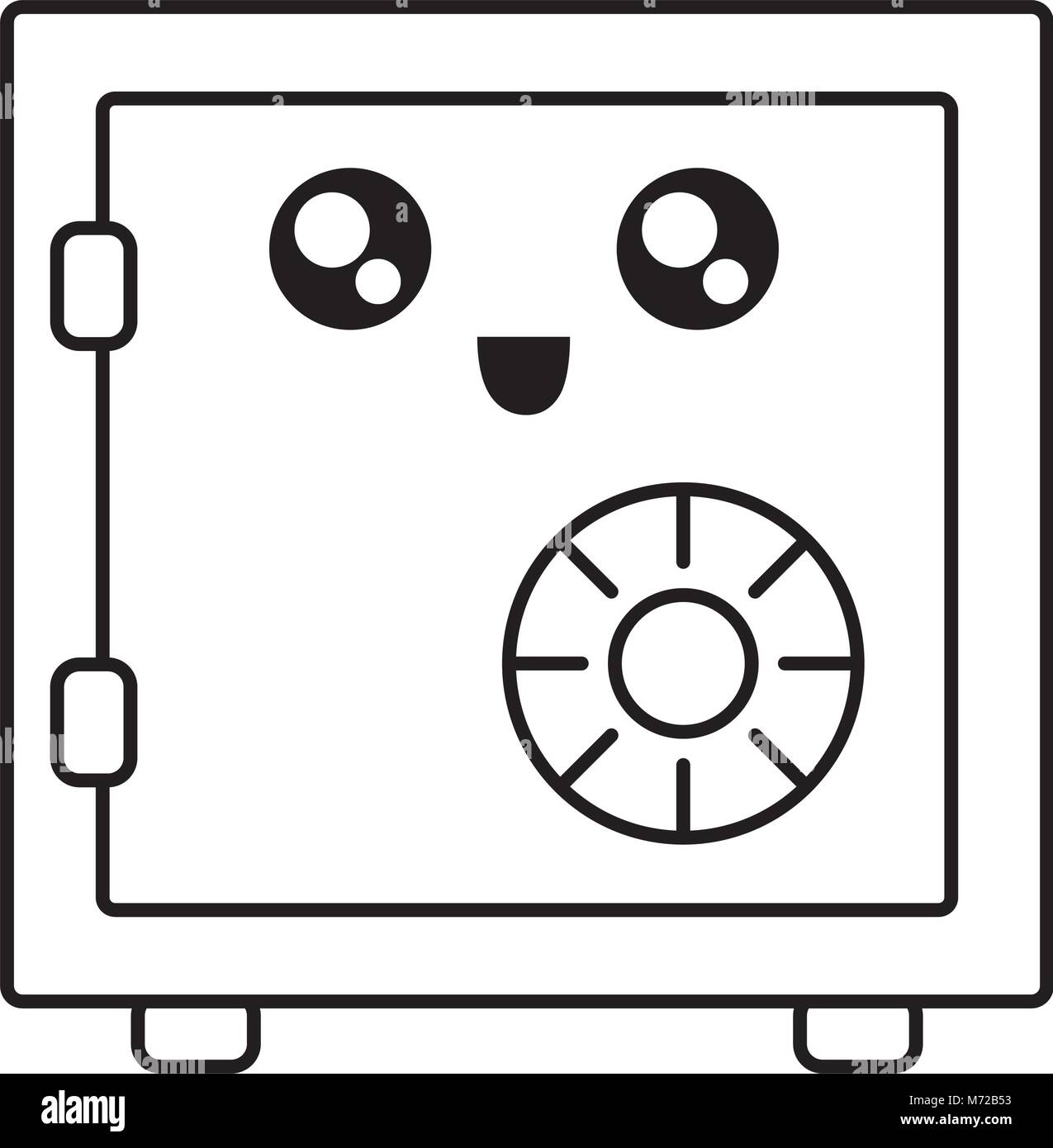 flat line uncolored kawaii safe over white background vector ...