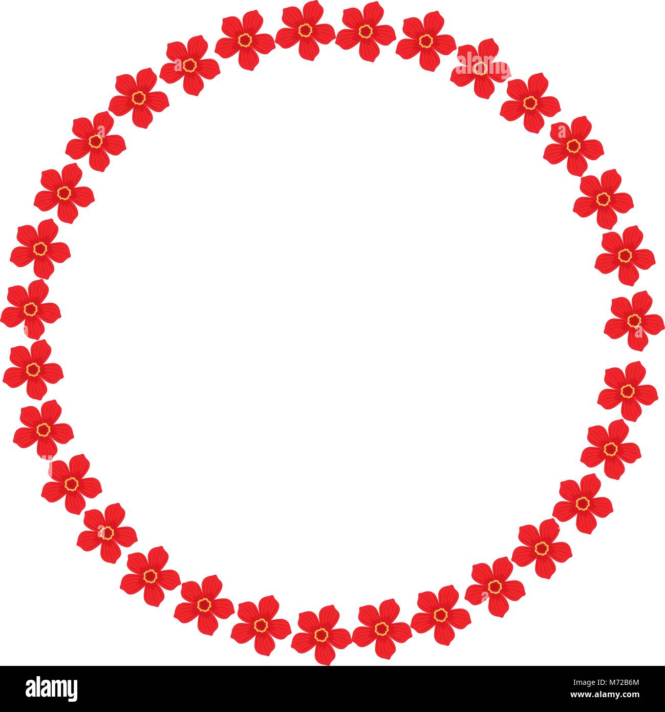 colored round frame with flowers red over white background vector ...