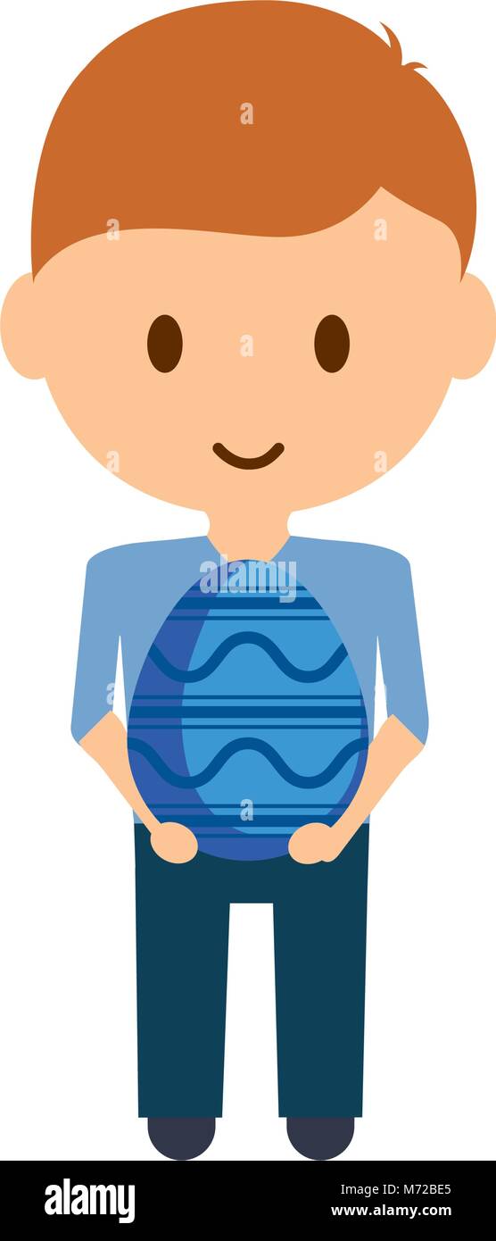 cartoon boy holding a easter egg over white background colorful design ...