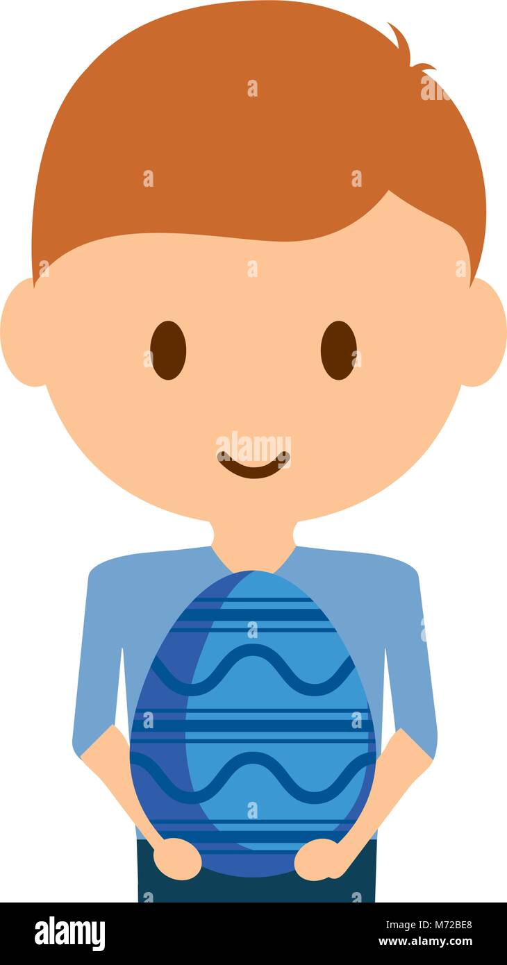 cartoon boy holding a easter egg over white background colorful design ...