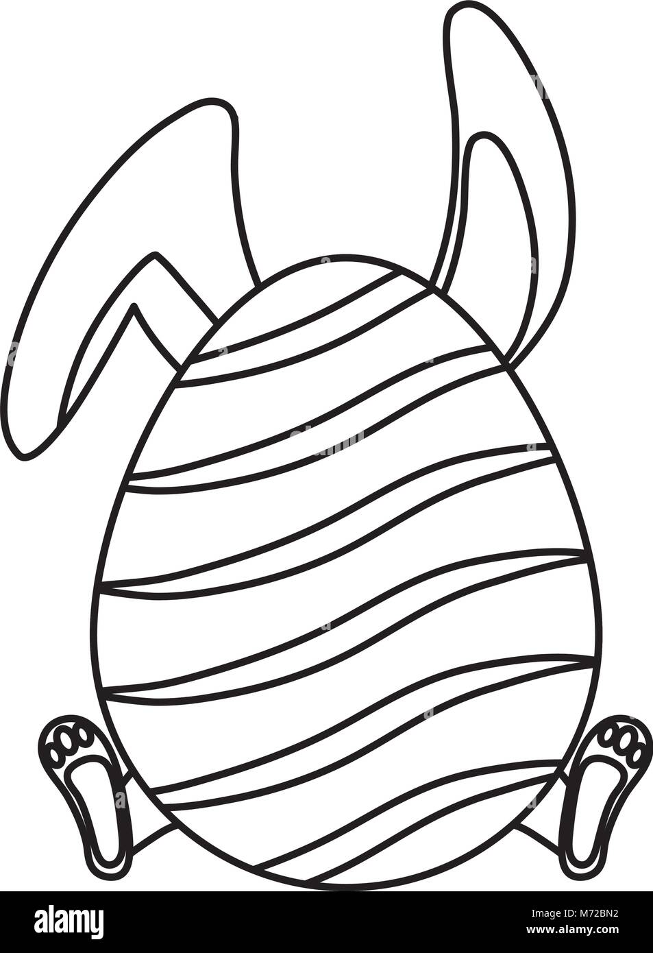uncolored rabbit and easter egg with lines design over white background ...