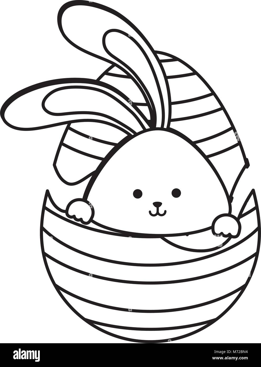 uncolored rabbit in easter egg with lines over white background vector ...