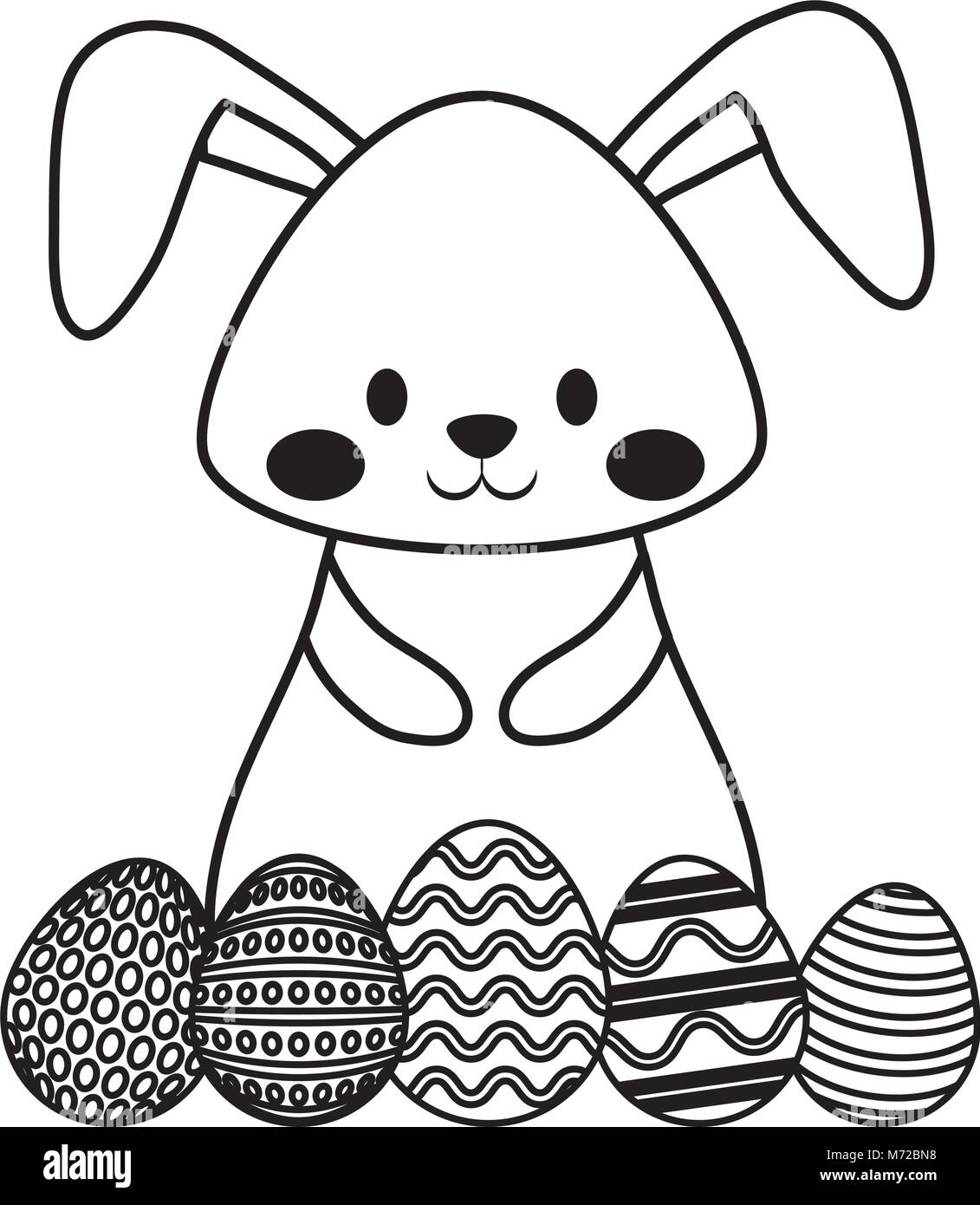 uncolored rabbit with easter eggs over white background vector ...