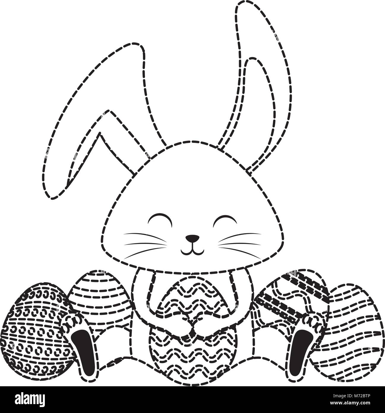 uncolored rabbit hugging egg with easter eggs design sticker vector ...