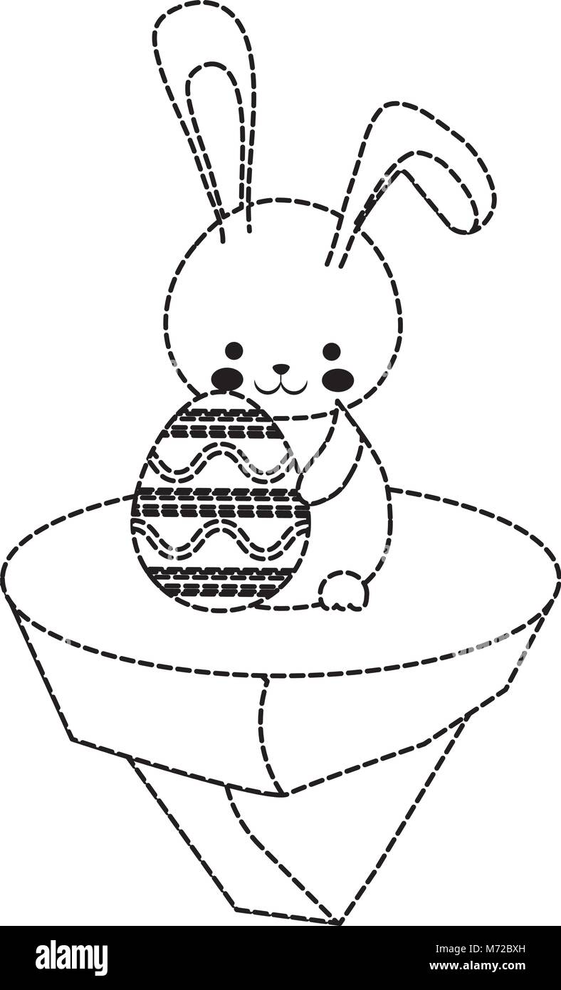 uncolored rabbit with easter egg sticker over white background vector ...