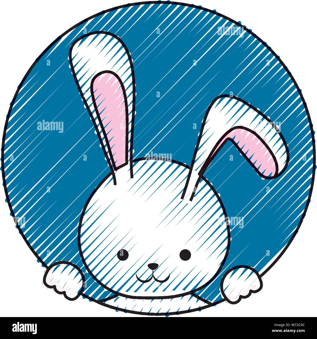 colored rabbit doodle with blue background vector illustratiion Stock ...