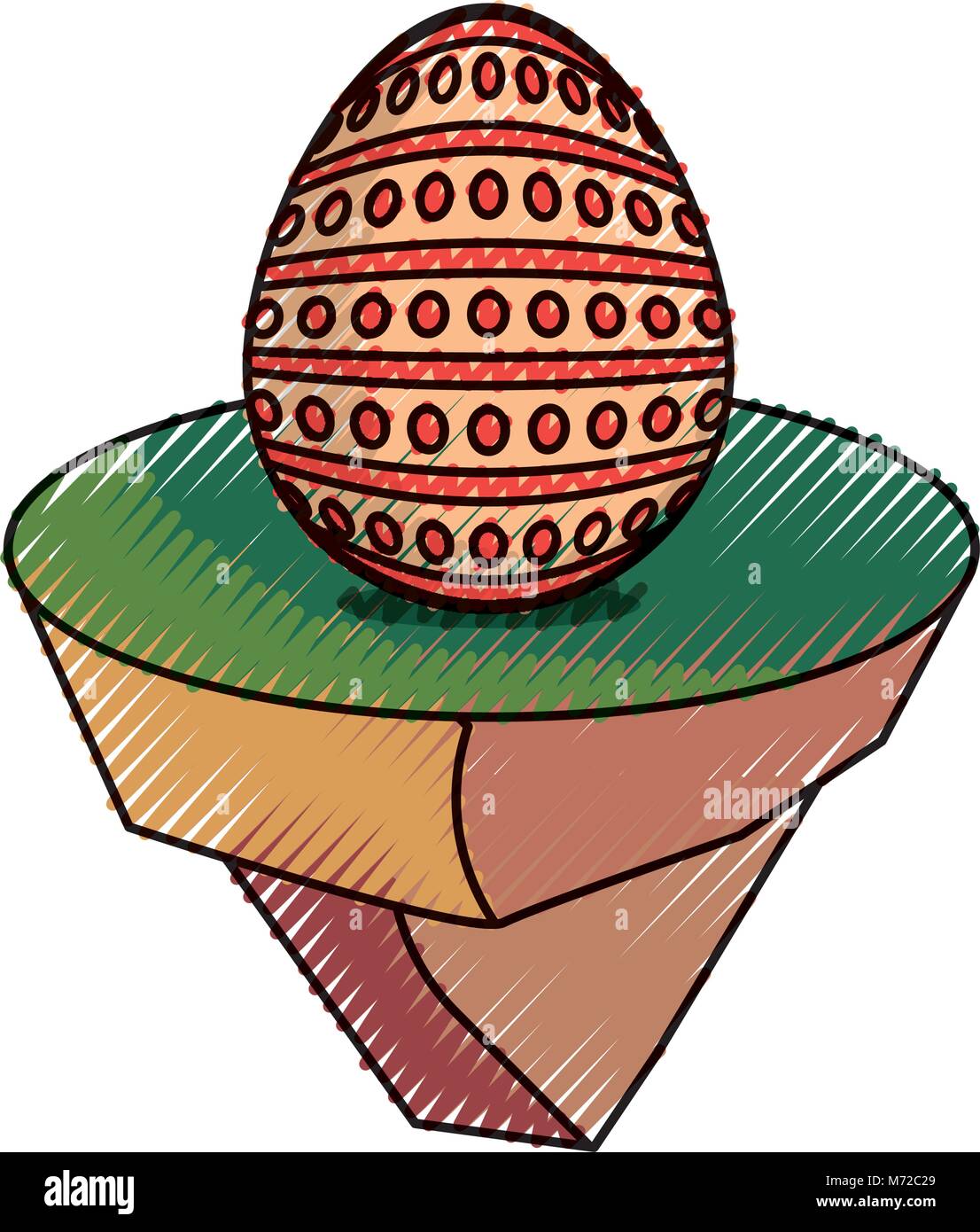 colored easter egg with dots and lines on piece land doodle over white ...
