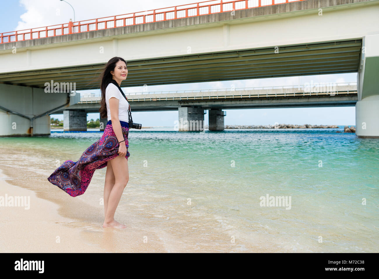 Pretty, slim, model taking a photo of the beachside. Model career ...