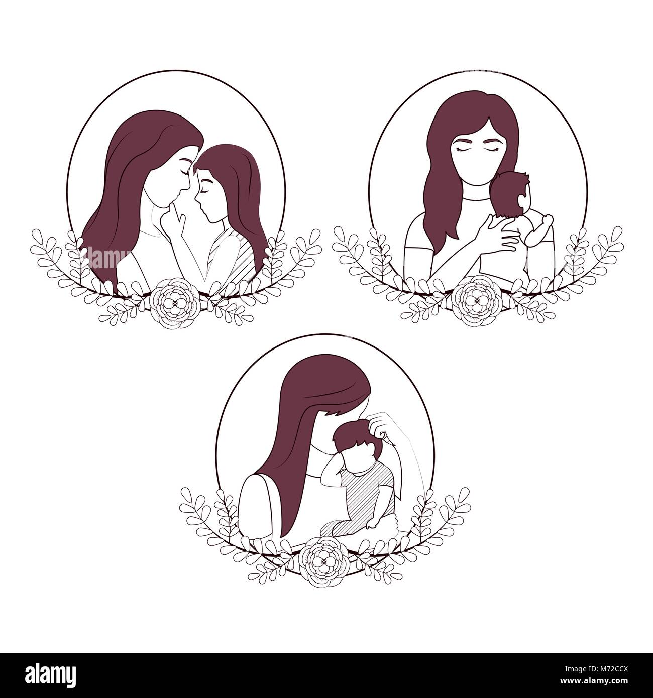 Beautiful woman with daughter drawing collection Stock Vector Image ...