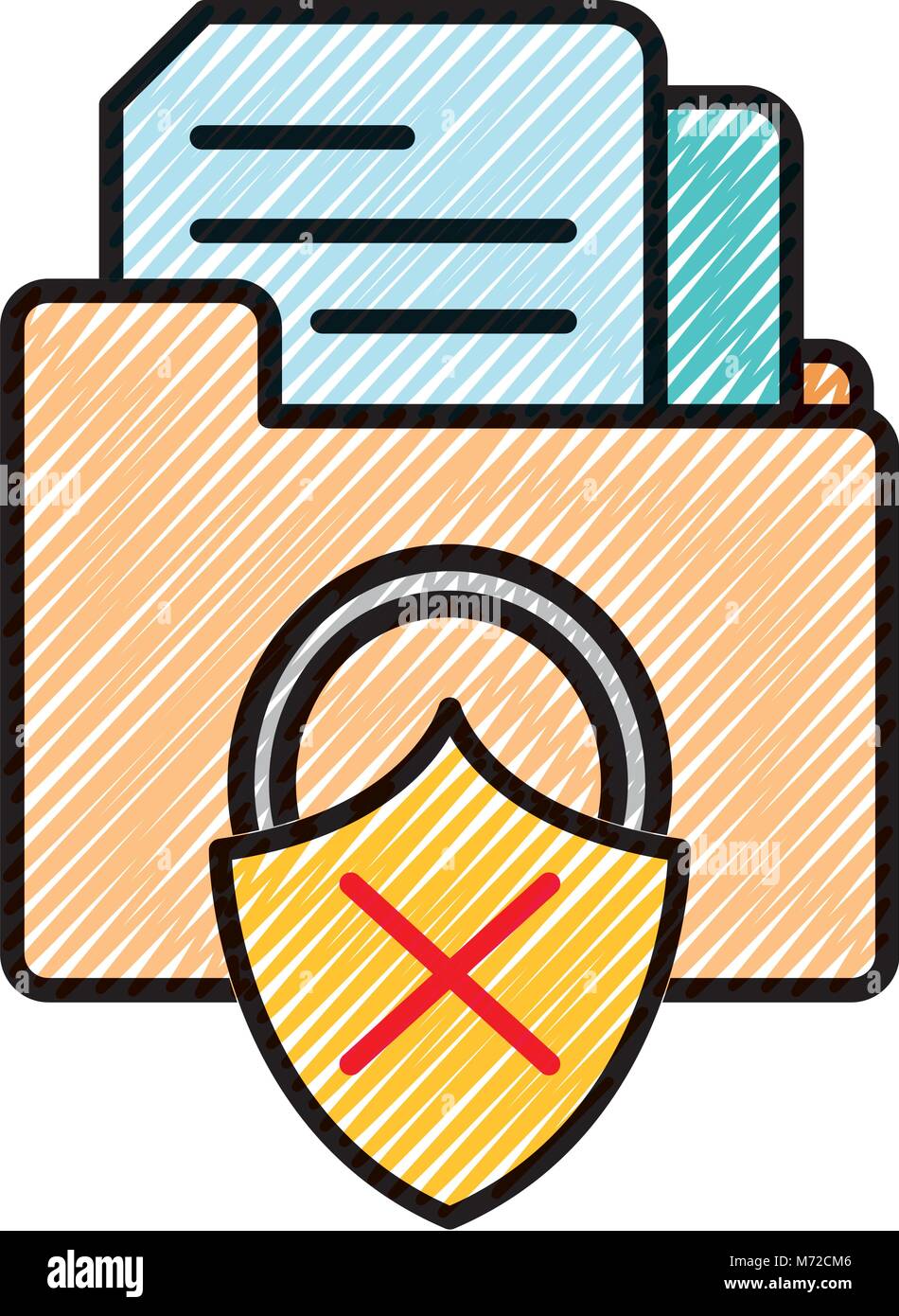 Grated File Folder With Documents And Padlock Bad Security Stock Vector